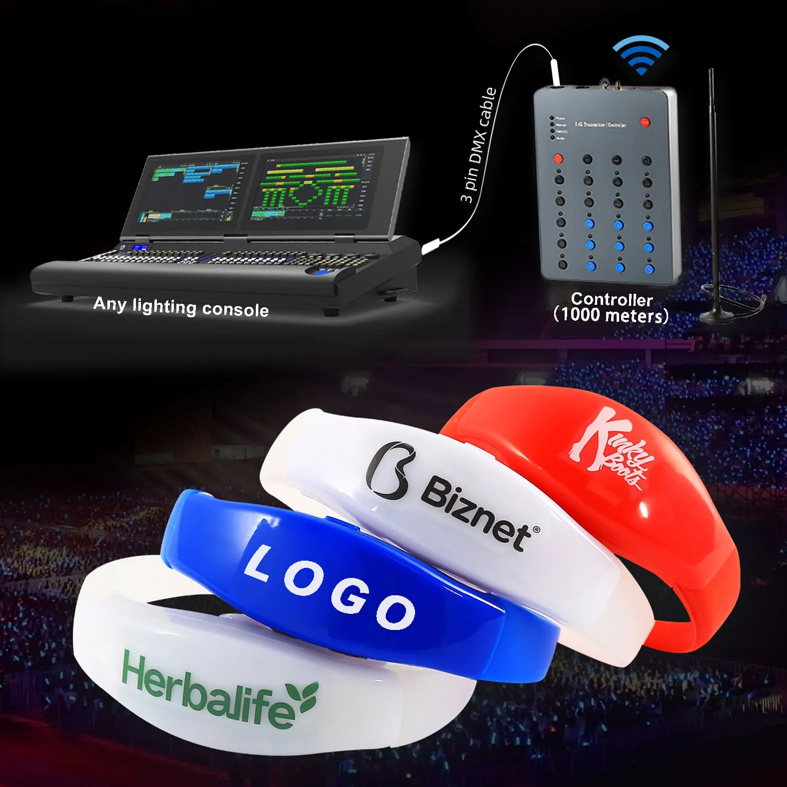 DMX512 Pixel Custom Elastic LED Wristbands for Events