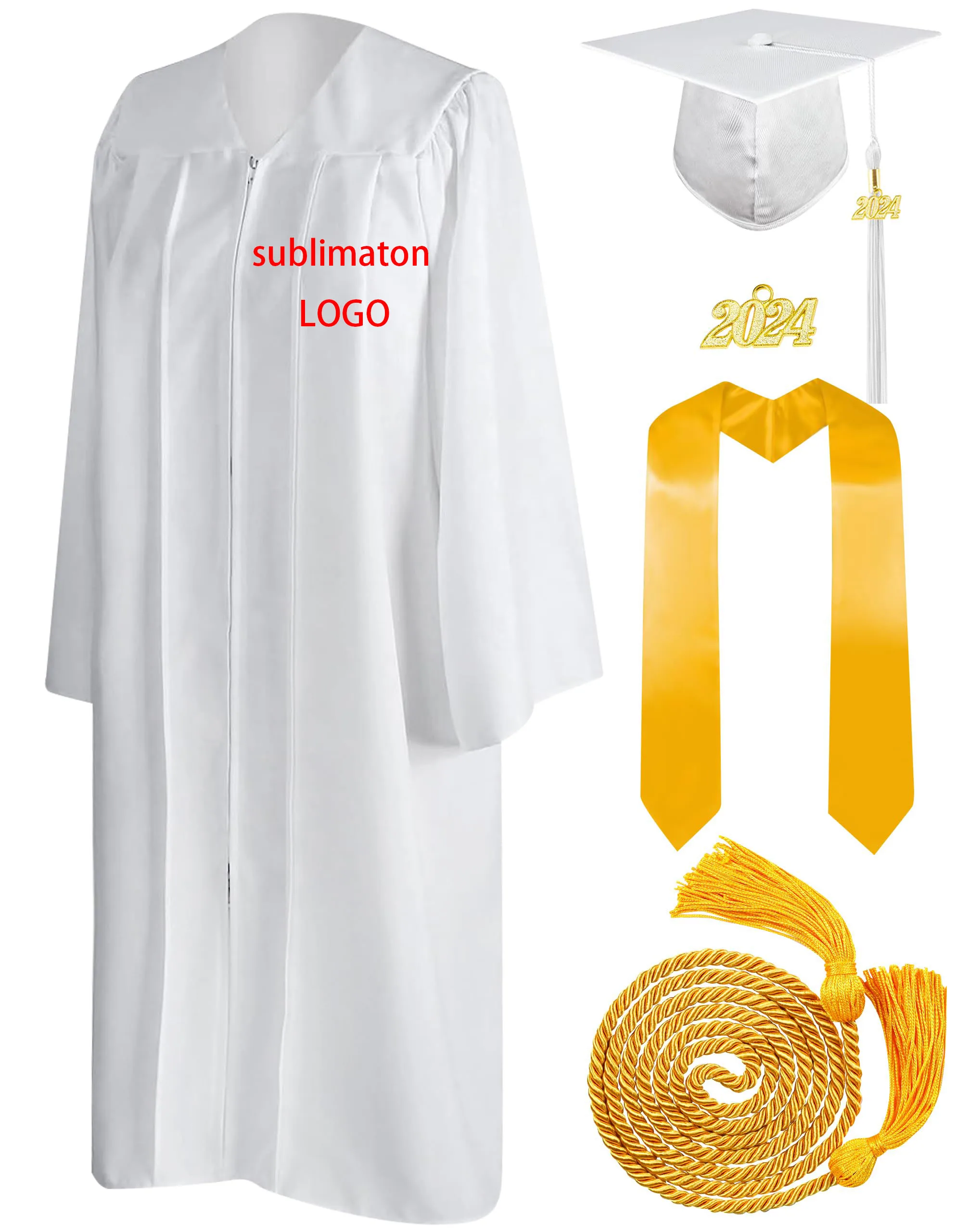 Matte Graduation Gown Set With Tassel Cap Stole High School College ...
