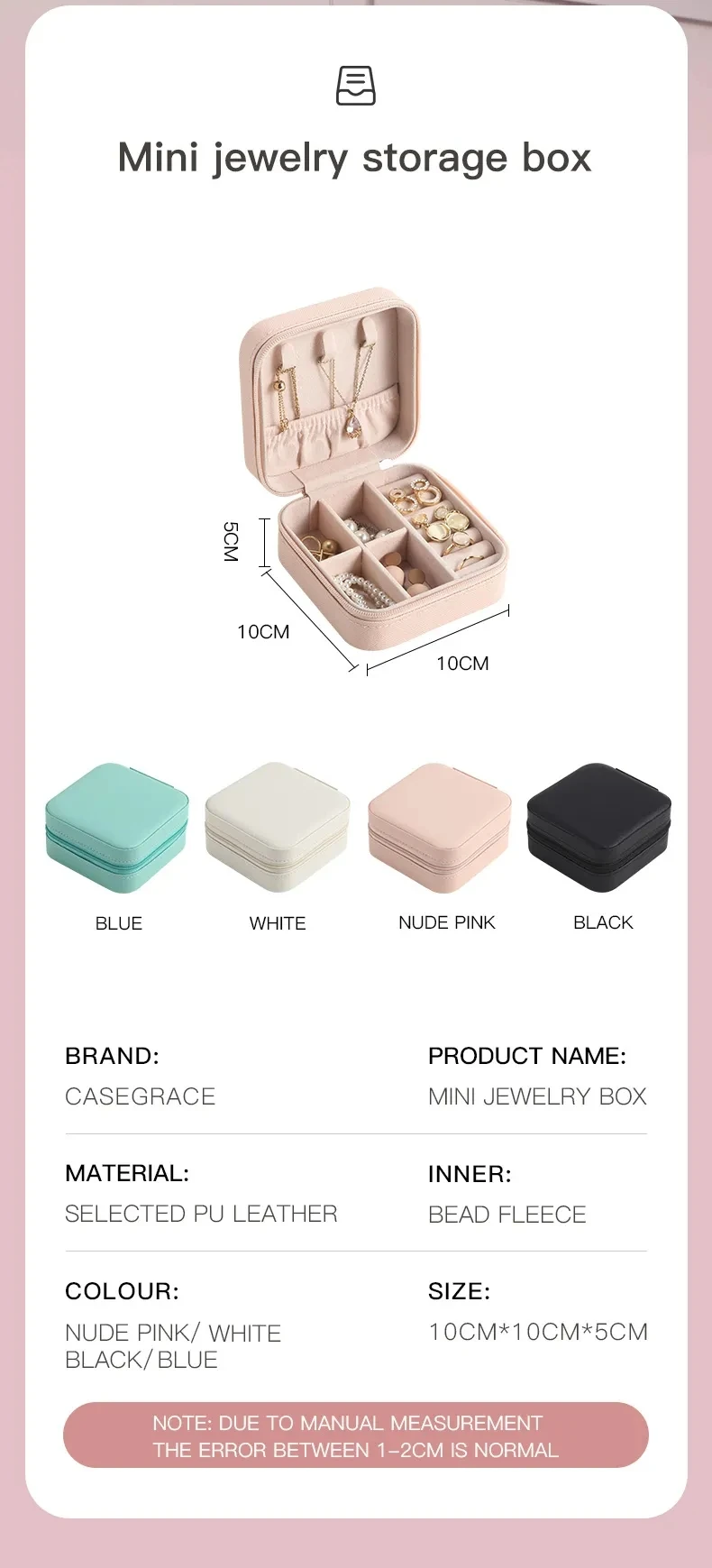 Pu Leather Small Jewelry Box Travel Portable Mini Jewellery Case For ...