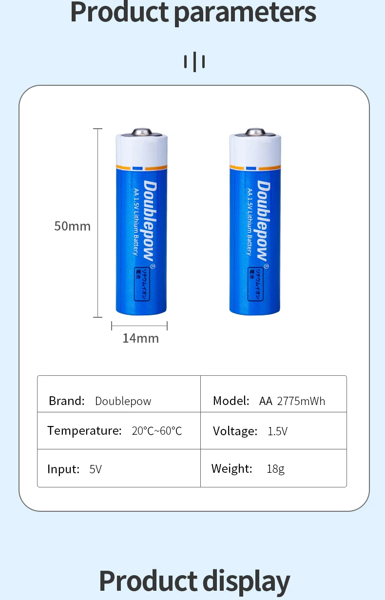 Doublepow Fast Charge Aa 1.5v 2775mwh Lithium Battery Rechargeable 1.5v ...