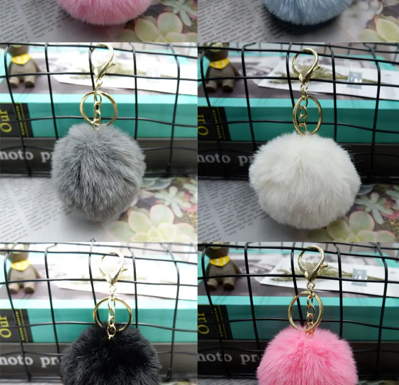 Custom Plush Kawaii Fluffy Color Fur Ball Keychain Balls Puff Ball ...