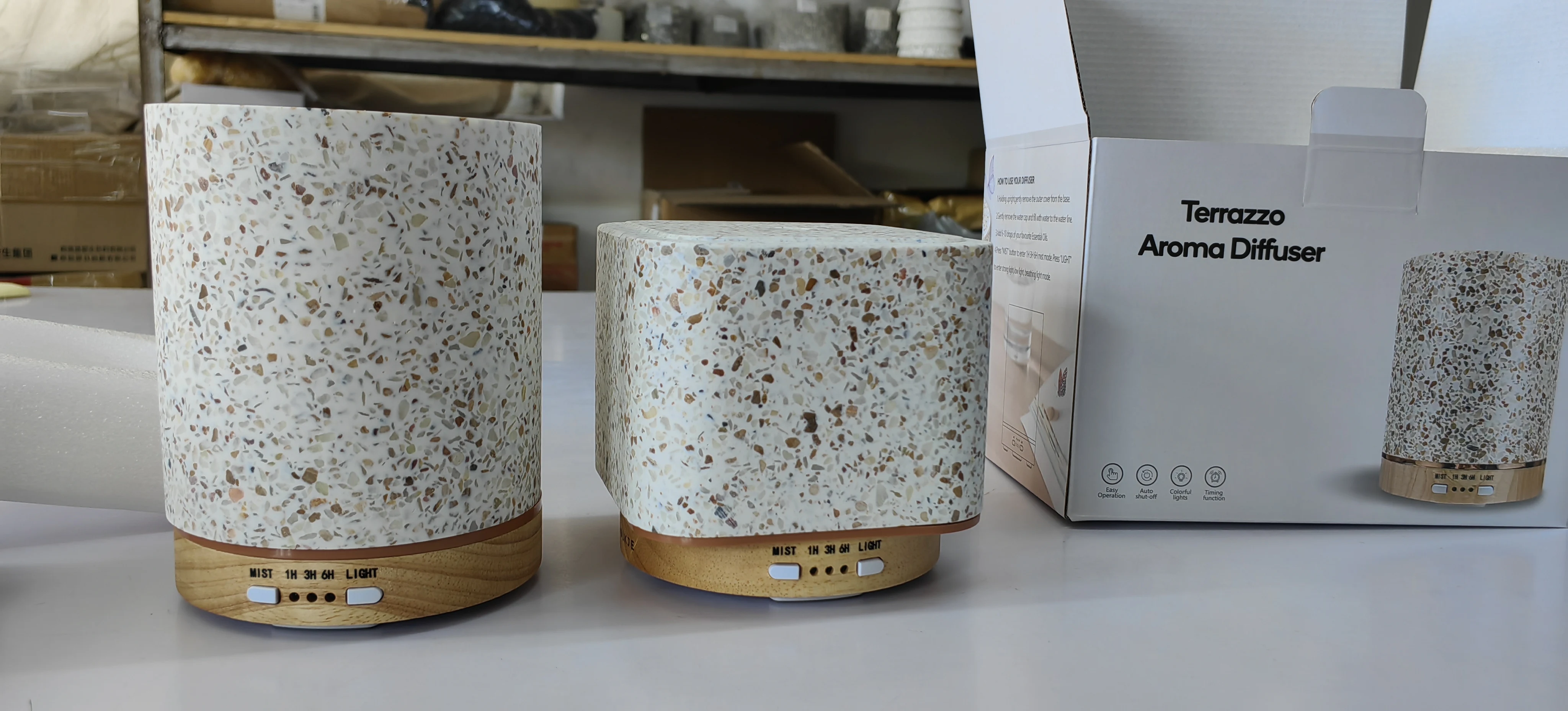 Terrazzo Stone Spa Aorama Diffuser Air Humidifier Night Light Wooden Essential Oil Diffuser for ...