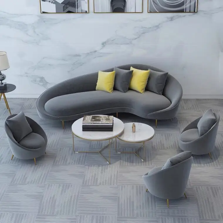 Modern Gray Curved Sofa - Velvet Sectional Sofas for Living Room
