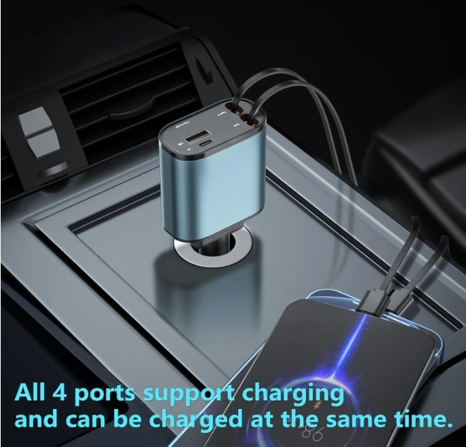 Retractable Car Charger,4 In1 Fast Car Phone Retractable Cables Car ...