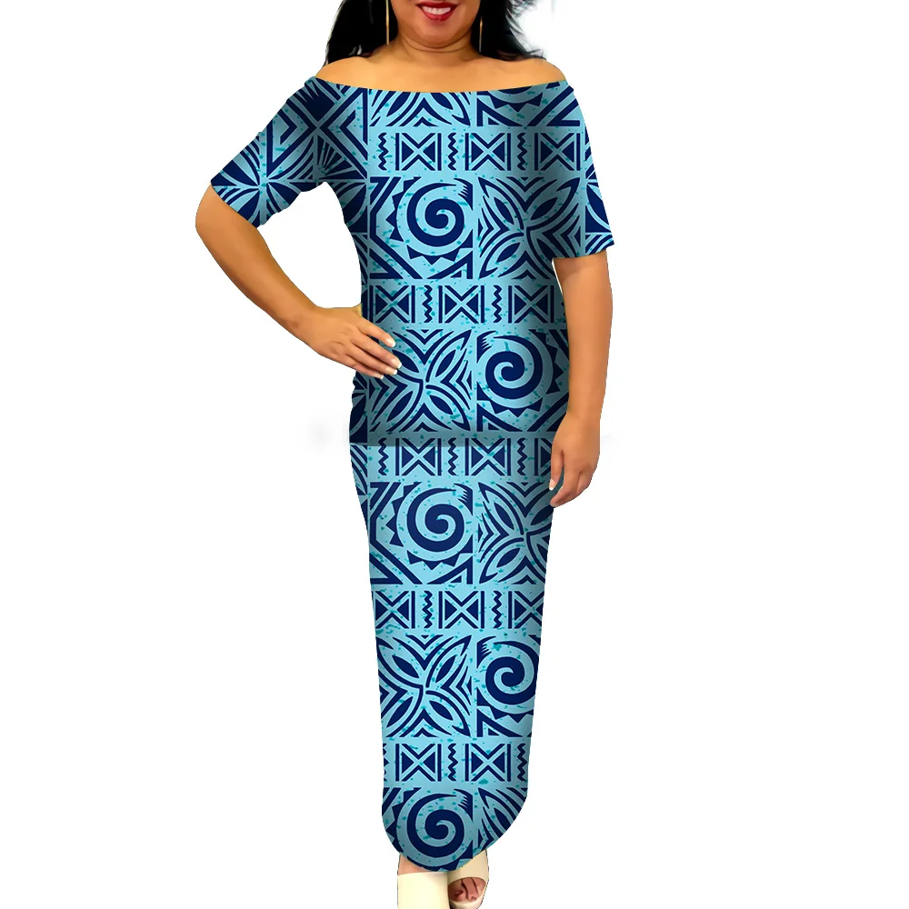 Polynesian Clothing Samoan Puletasi Blue Tapa Flower Print Custom Off ...