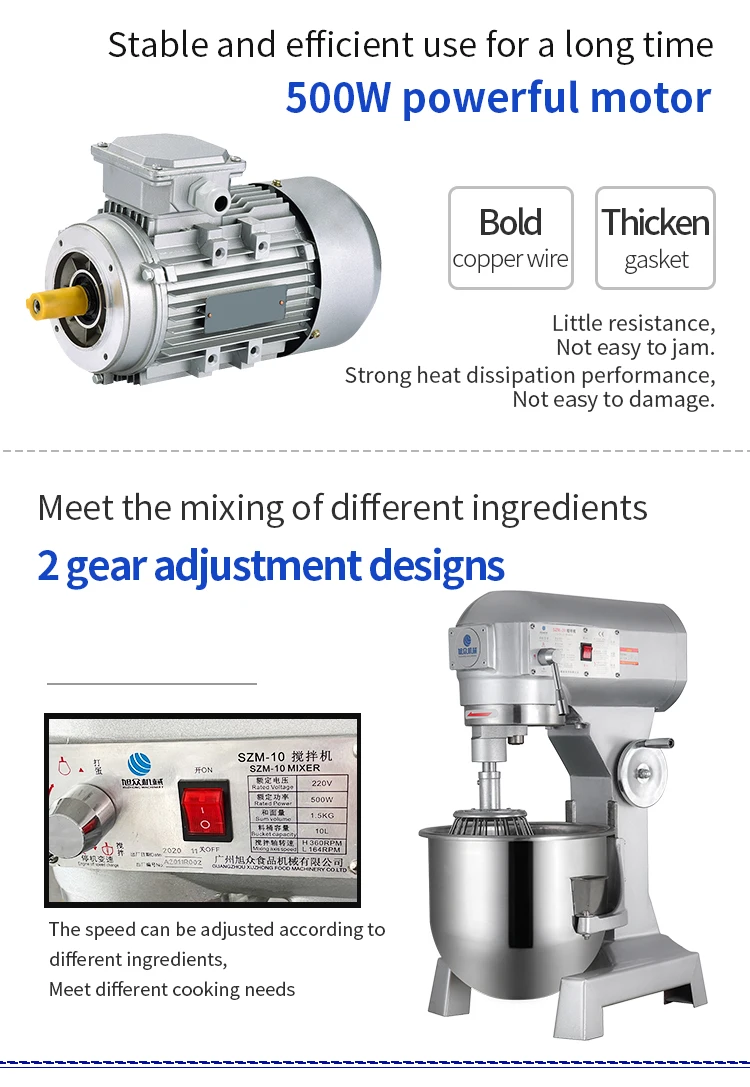 Stainless Steel Dough Mixer - 10L Capacity for Baking