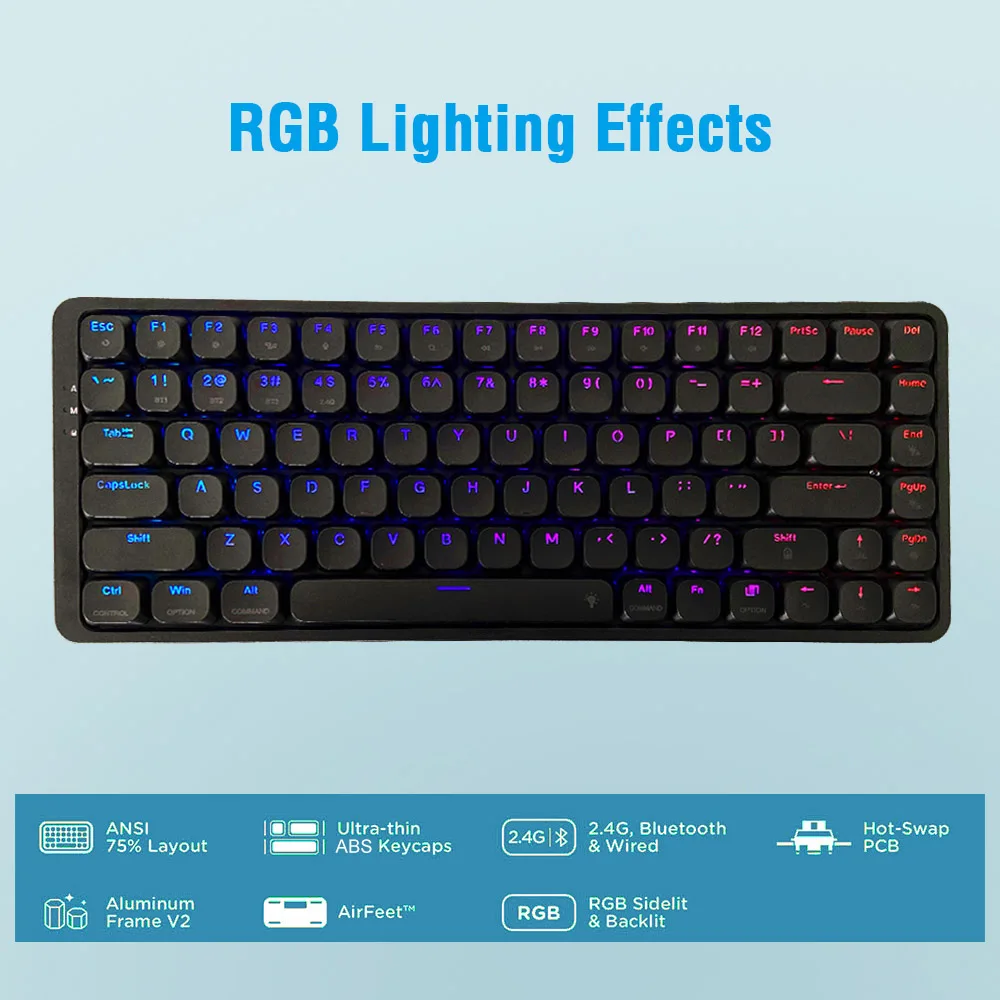 75% Low Profile Wireless Gaming Keyboard - Custom Mechanical