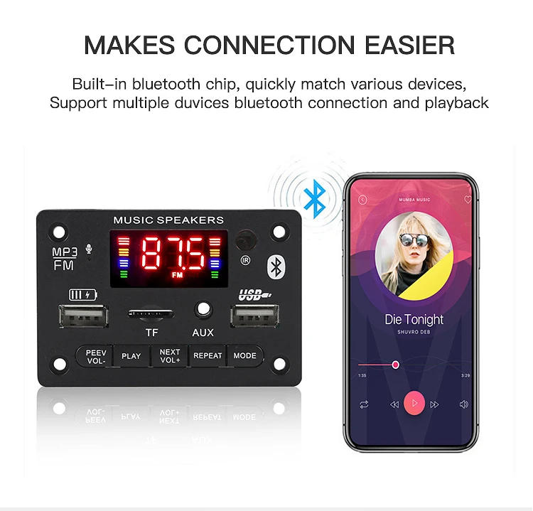 Bluetooth Mp3 Player Module With Stereo Sound Quality Dual Channel Usb ...