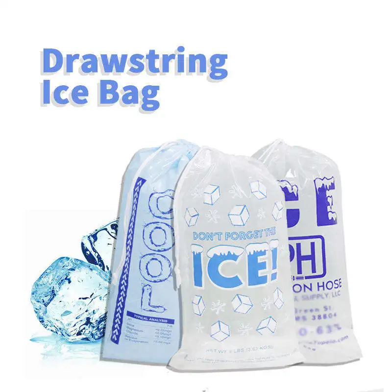 Custom Logo Printed Ice Bag with Drawstring - 5lb to 20lb