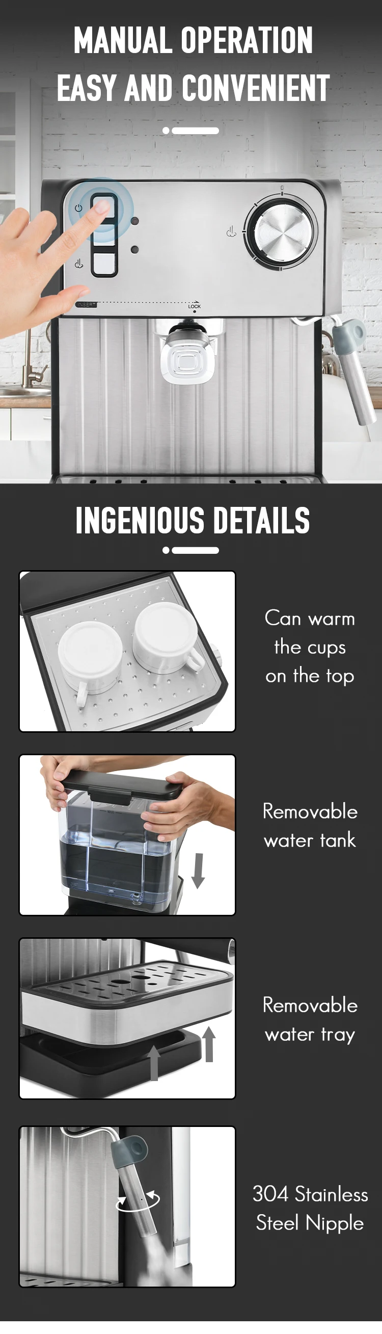 Ce Certificate Espresso Coffee Maker 850w 15 Bar 20 Bar Espresso Coffee ...