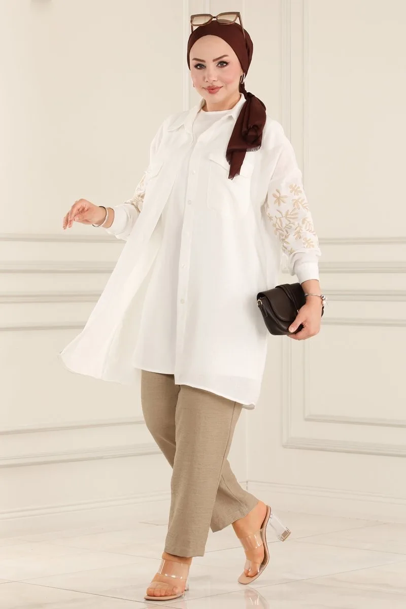 D0054 Turkey Modest Style Elegant Embroidery Solid Shirt Pants Set ...