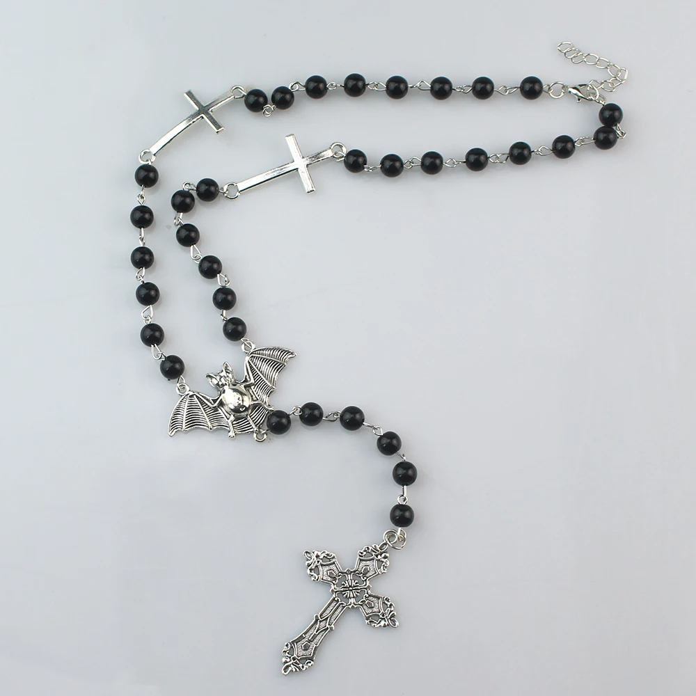 Vampire Ankh Rosary Occult Vamp Bead Necklace Goth Punk Bat Cross ...