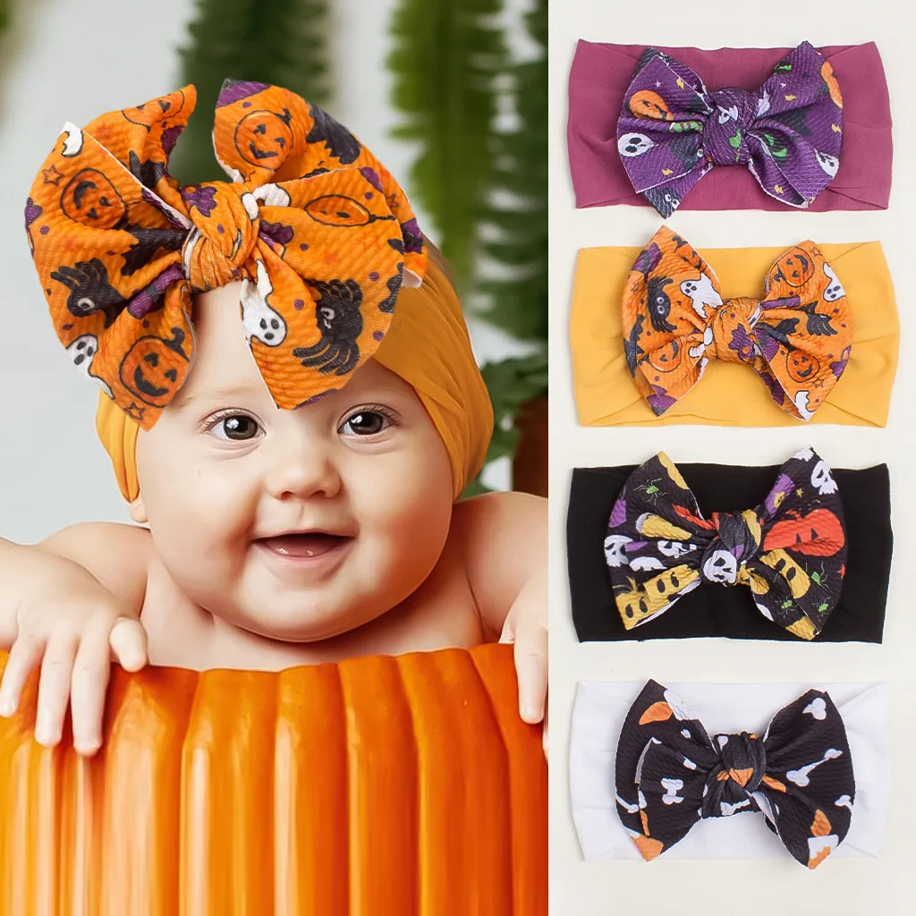Baby Girls Headband Halloween Pumpkin Ghost Printed Hairbands Headbands For Women Warm Bow ...
