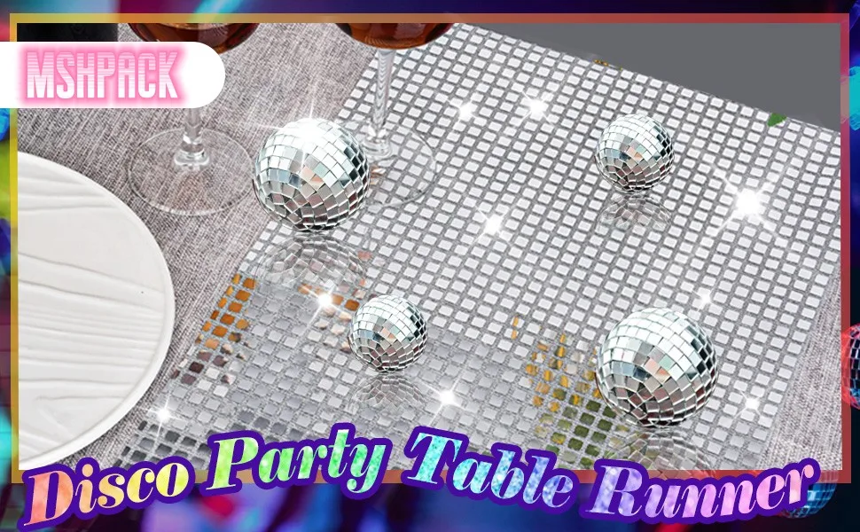 12x108Inches Disco Party Table Runner Mirror Silver Foil Table Runner ...