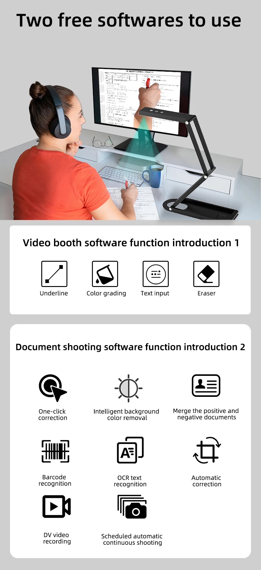 Netum Foldable Wall-mounted Visualizer High Resolution Document Camera ...