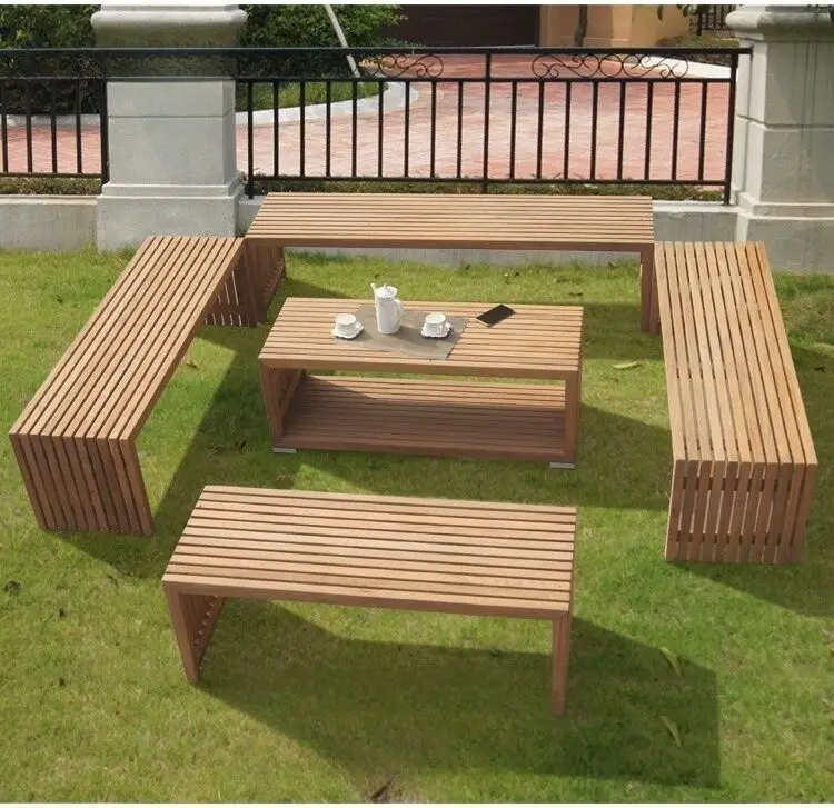 Modern Long Teak Wood Composite Park Bench for Outdoor