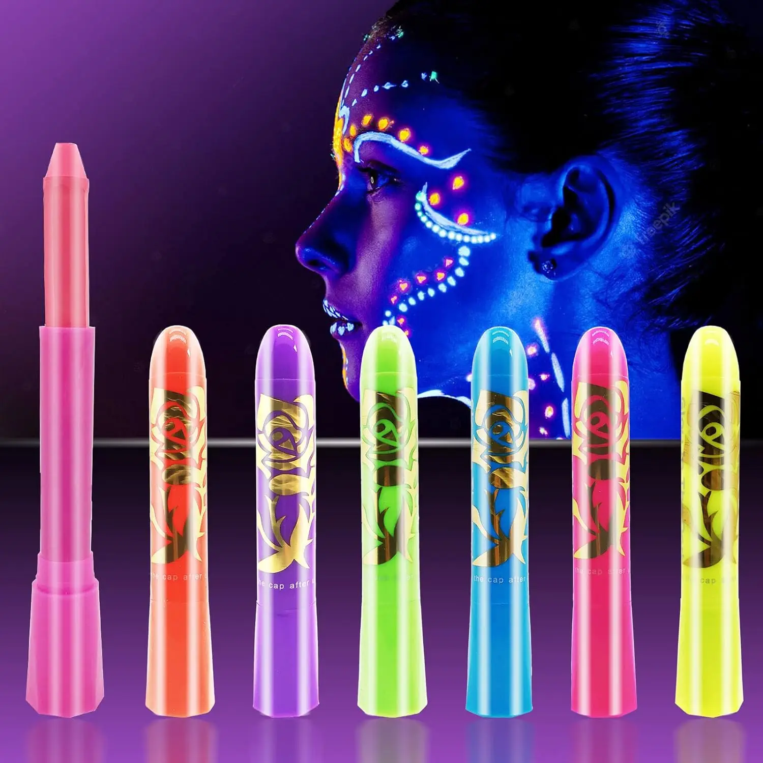 6 Colors Fluorescent Crayons Kit Glow In The Black Light Body Face ...