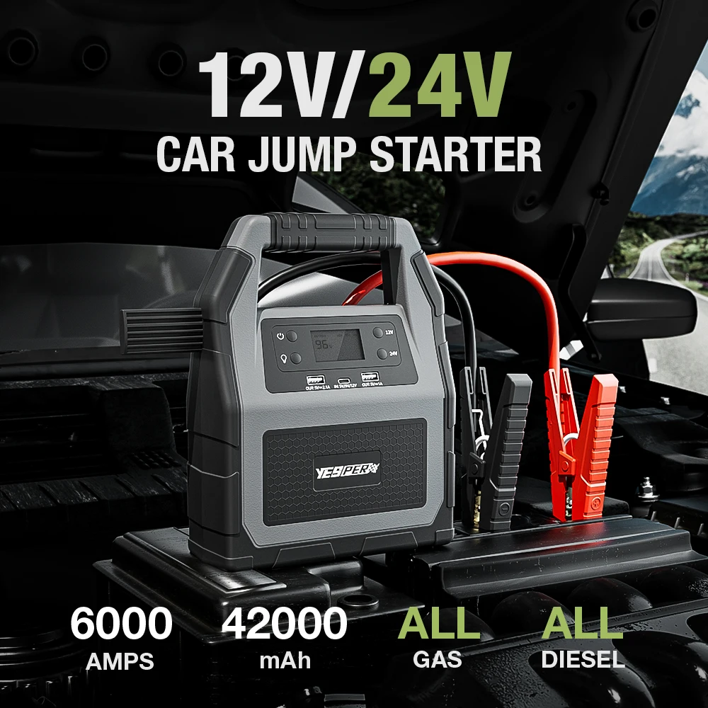 Yesper 99C 42000mAh 6000A Diesel Jump Starter for 12V/24V Trucks ...