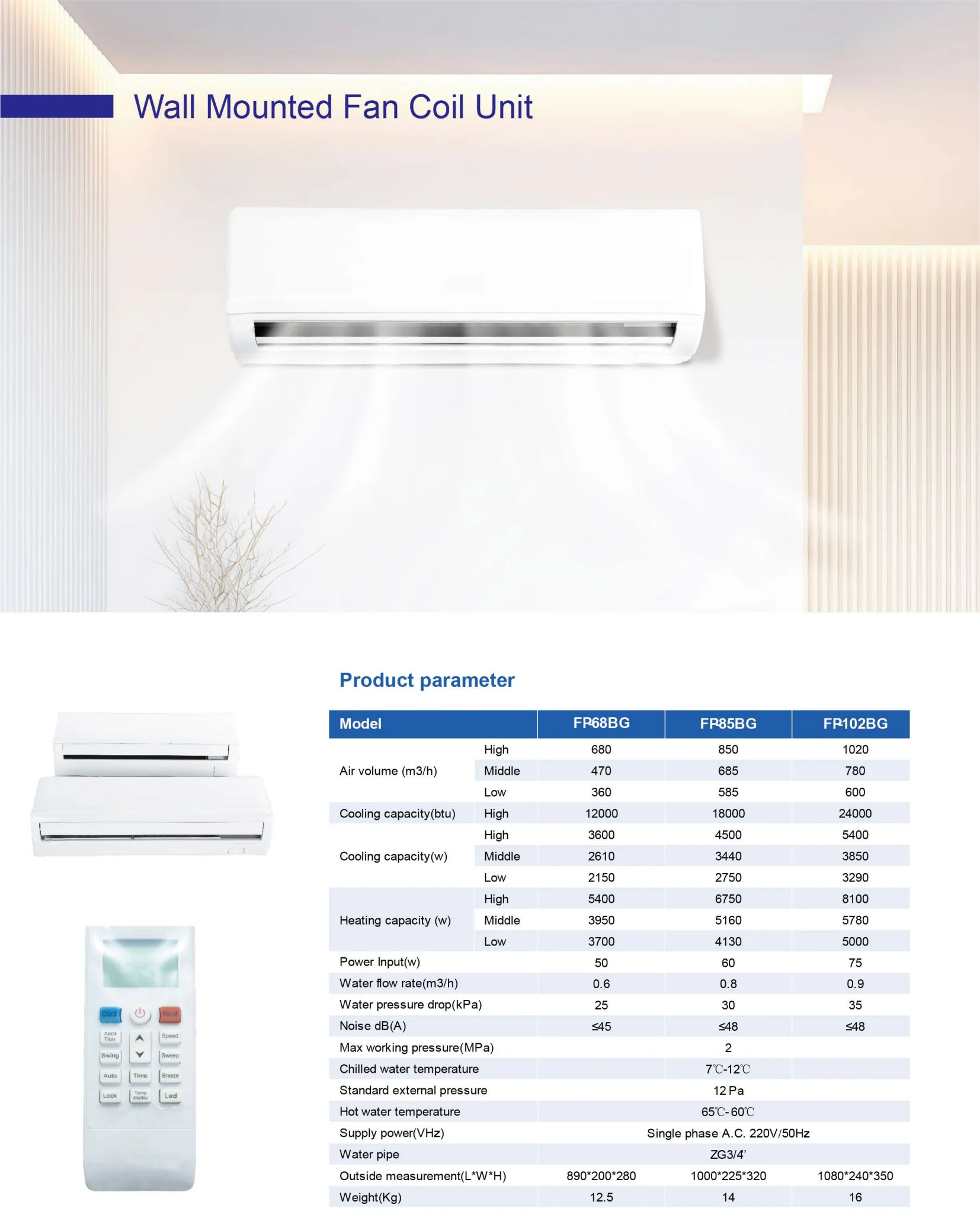 Wifi Concealed Fan Coil Units Fan Coil Units Horizontal Floor Standing ...