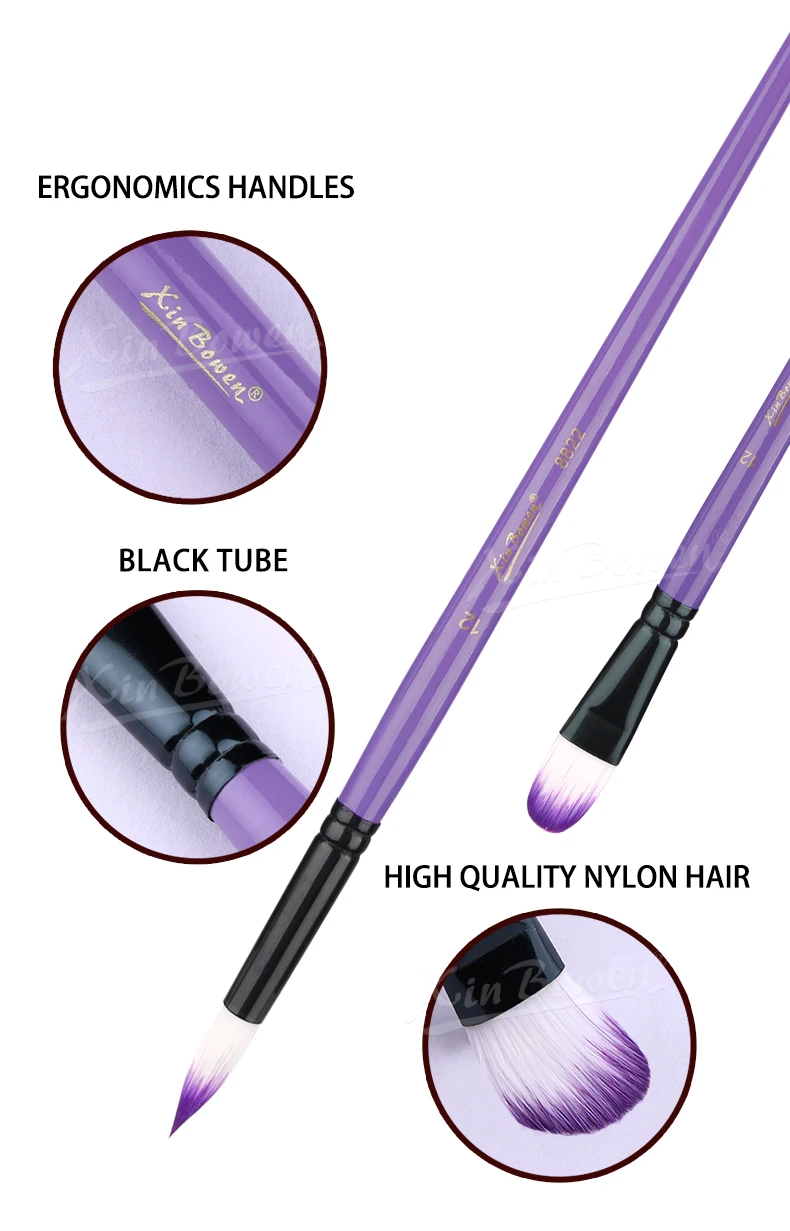 Xin Bowen Violet Color Fine Art Paint Brushes Set 6 Pieces Wood Handle ...