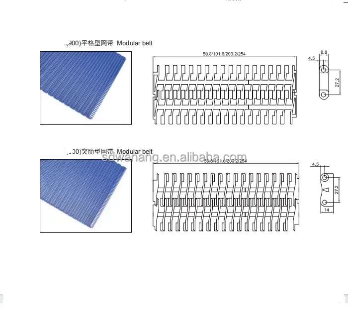 Plastic Modular Belt Plastic Chain Conveyor Raised Rib Modular Belt For Industries Good Grade ...