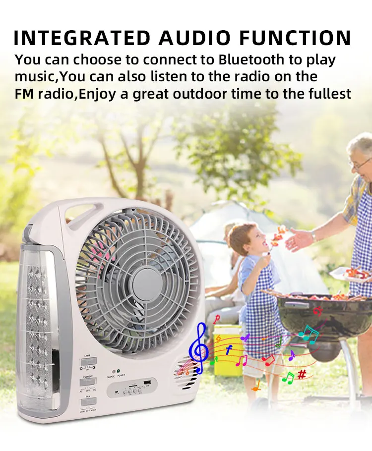 GDTIMES Solar Table Fan with Bluetooth - Portable & Efficient