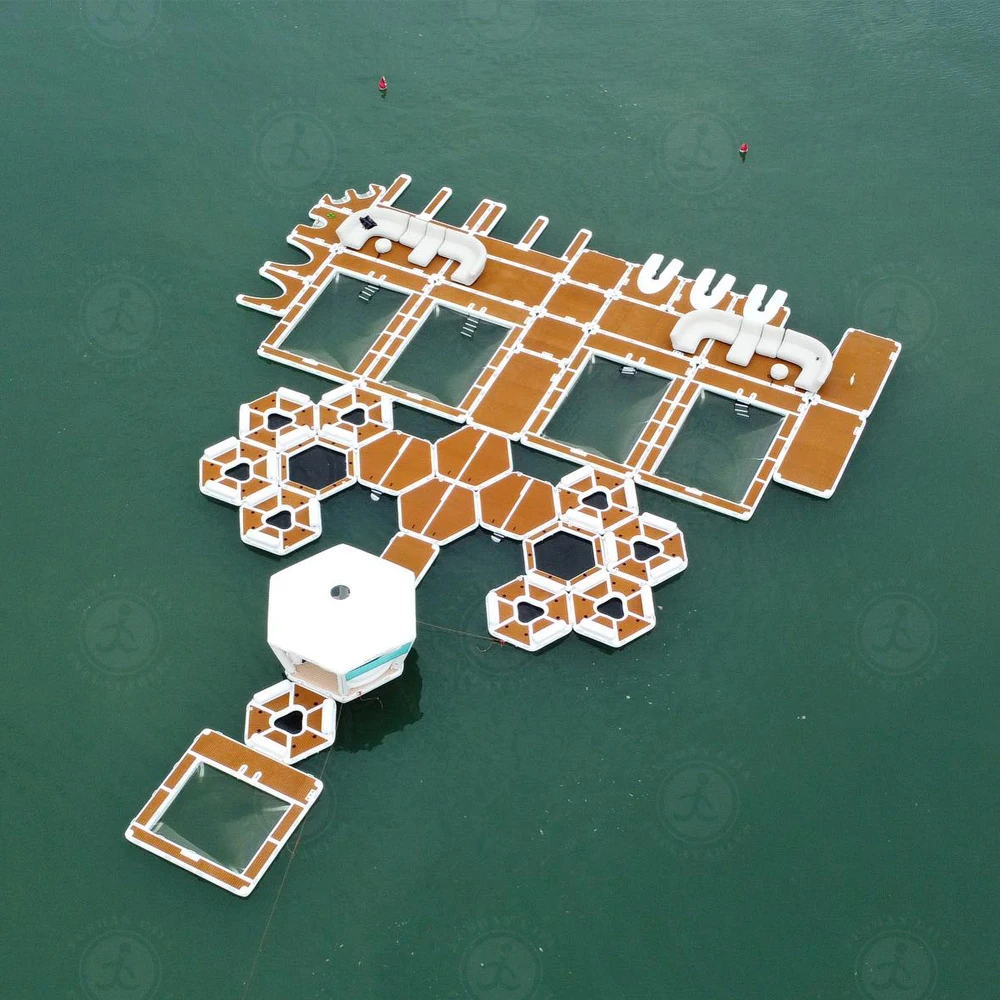 Hexagonal Floating Dock For Sea Party With Mesh Center Non-slip Grain ...