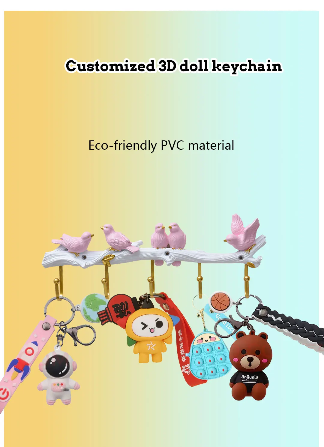 4 Colors Pvc Girls Kawaii Car Key Ring Chain Supplier 3d Cartoon Fancy ...