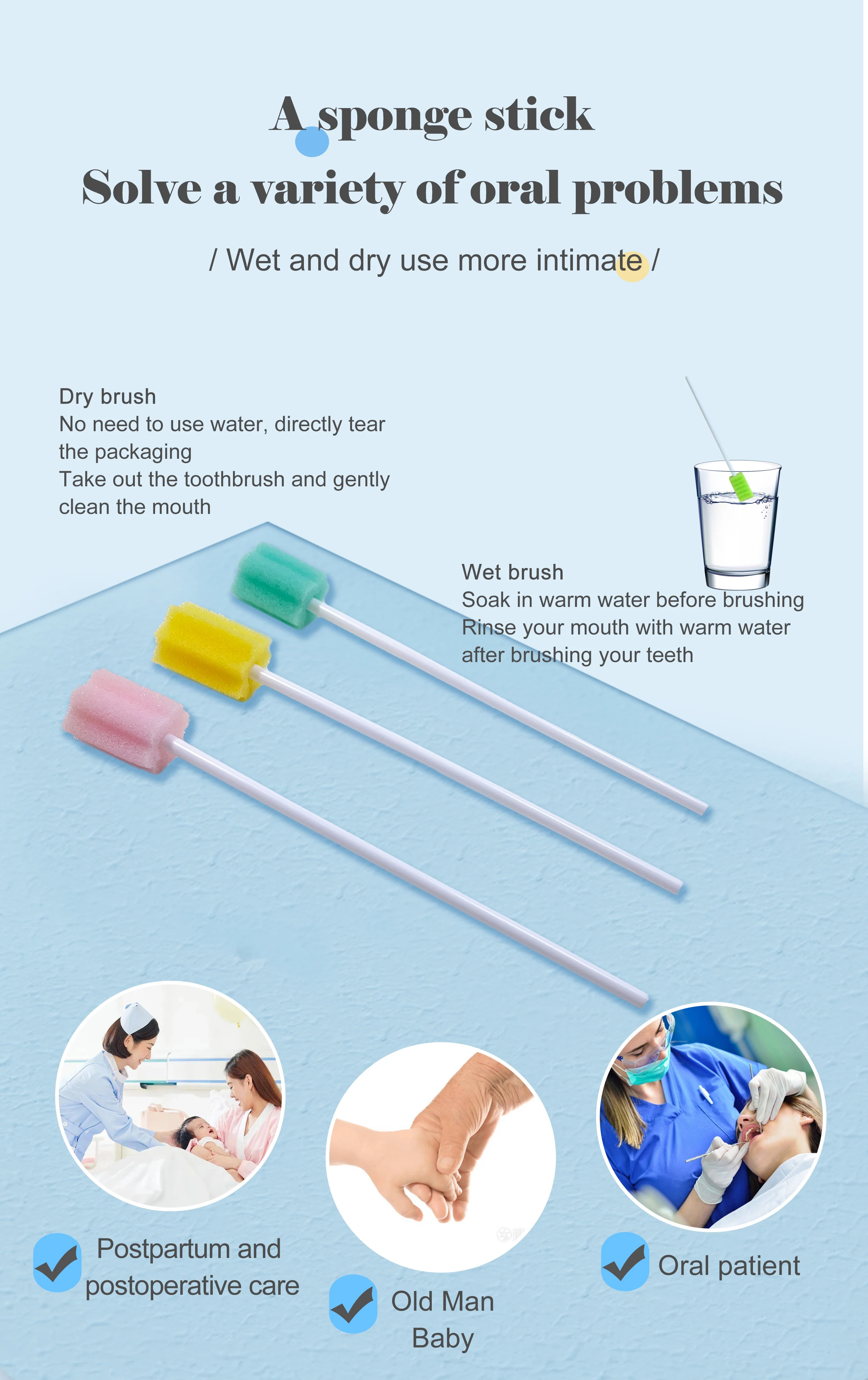 Custom Medical Grade Oral Clean Foam Swabs Sponge Stick Dental Foam ...