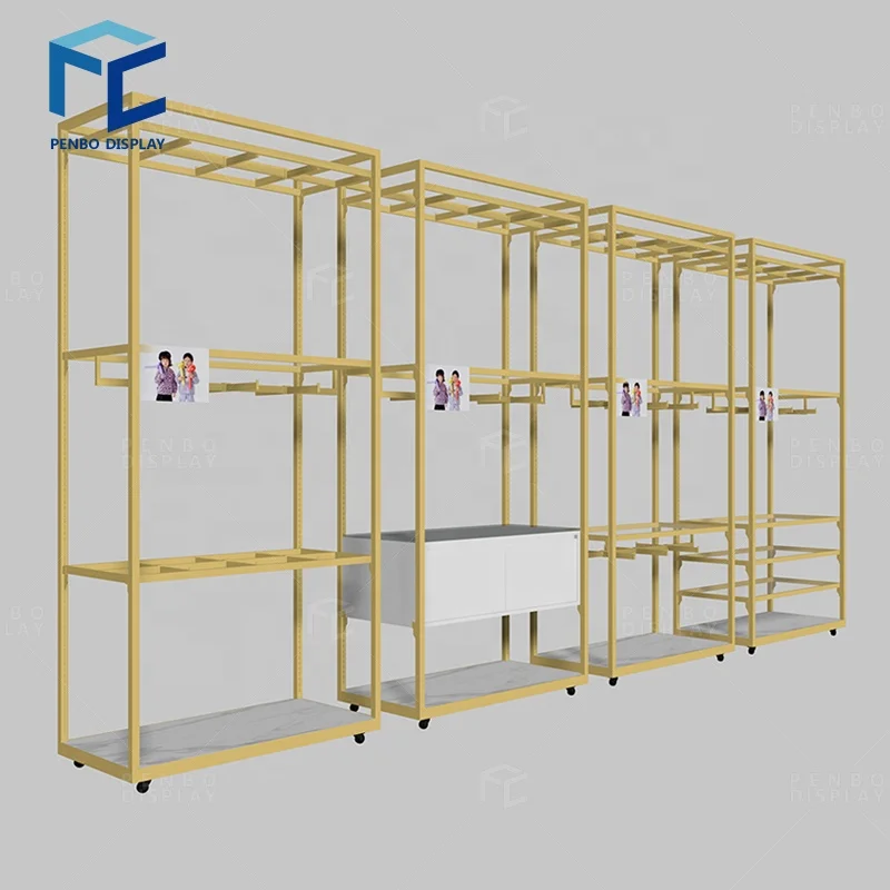 Shopping Mall Clothes Rack Gold Garment Shop Display Shelf Boutique ...