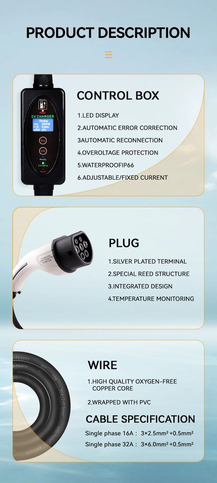 ETEK Portable EV Charger - 11KW GB/T2 Plug AC Type Indoor Use