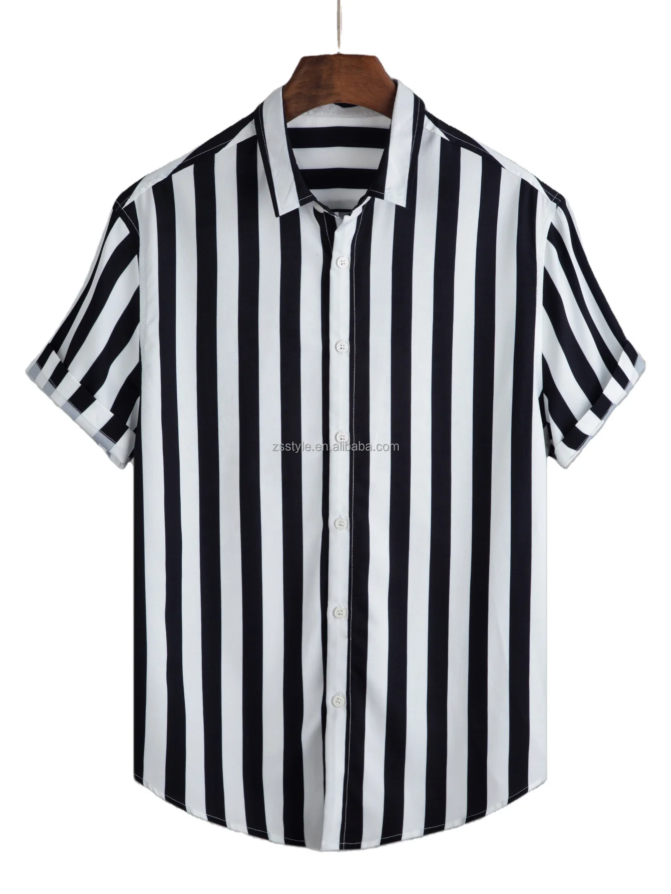 Turn-donw Collar Men Digital Printing Button Down Striped Short Sleeve ...