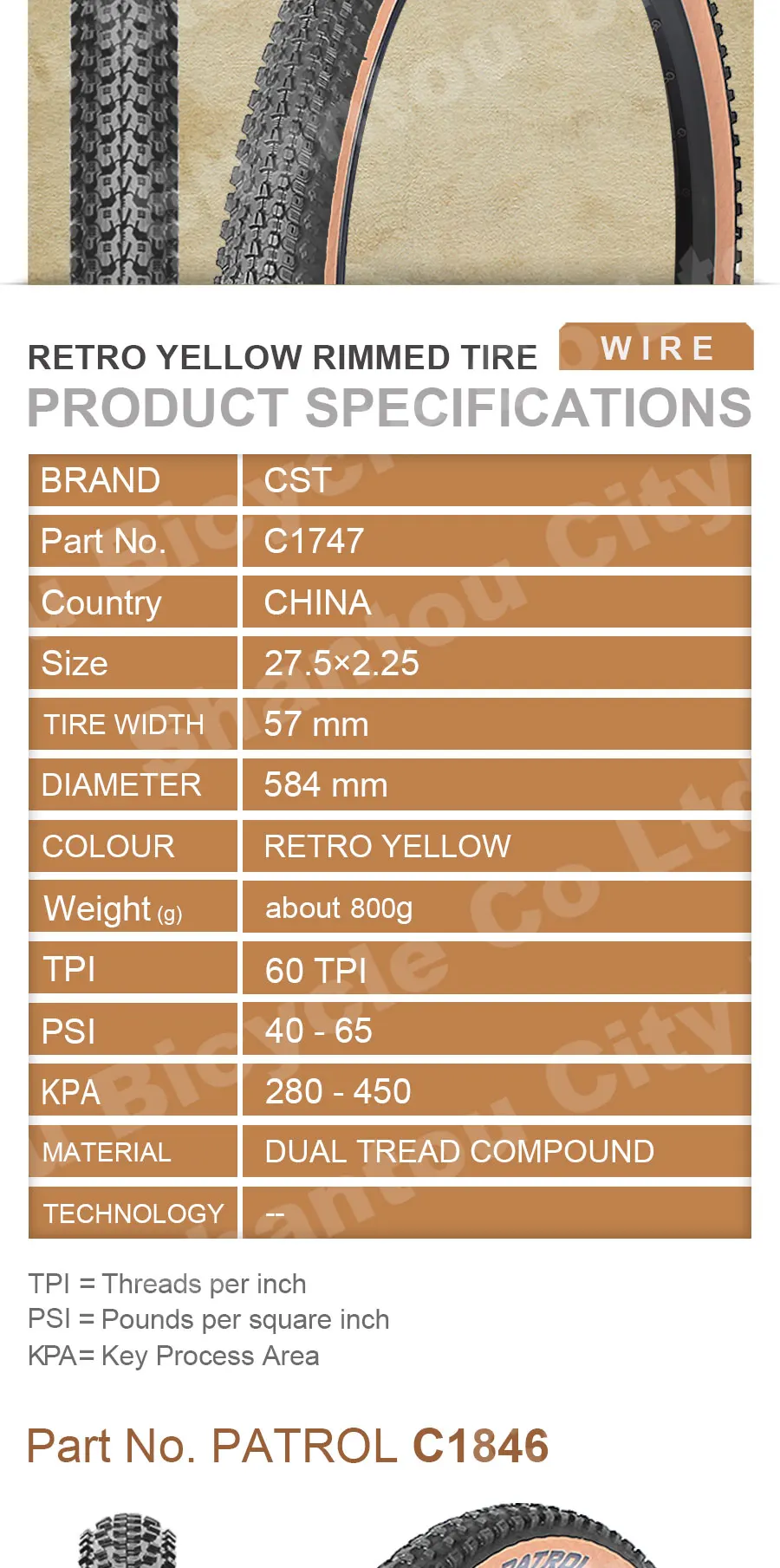 Retro Yellow Cycle Parts Tires Outer Tube Wear Resistant Country Cross ...