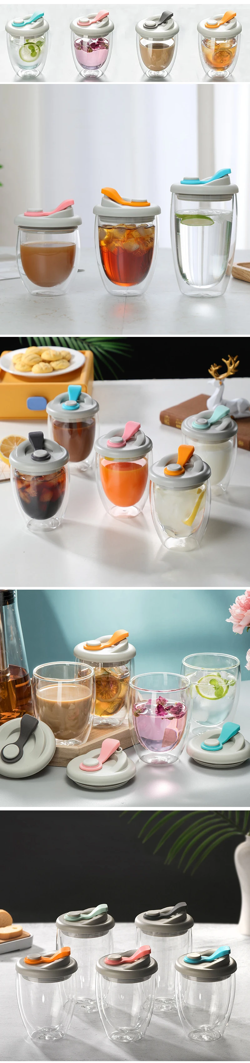 250ml 350ml 450ml Hand Blown High Borosilicate Double Wall Glass Cup ...