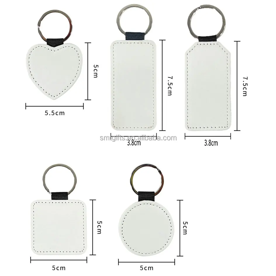 Diy Sublimation Double Side Printable Blank White Pu Leather Keychain ...
