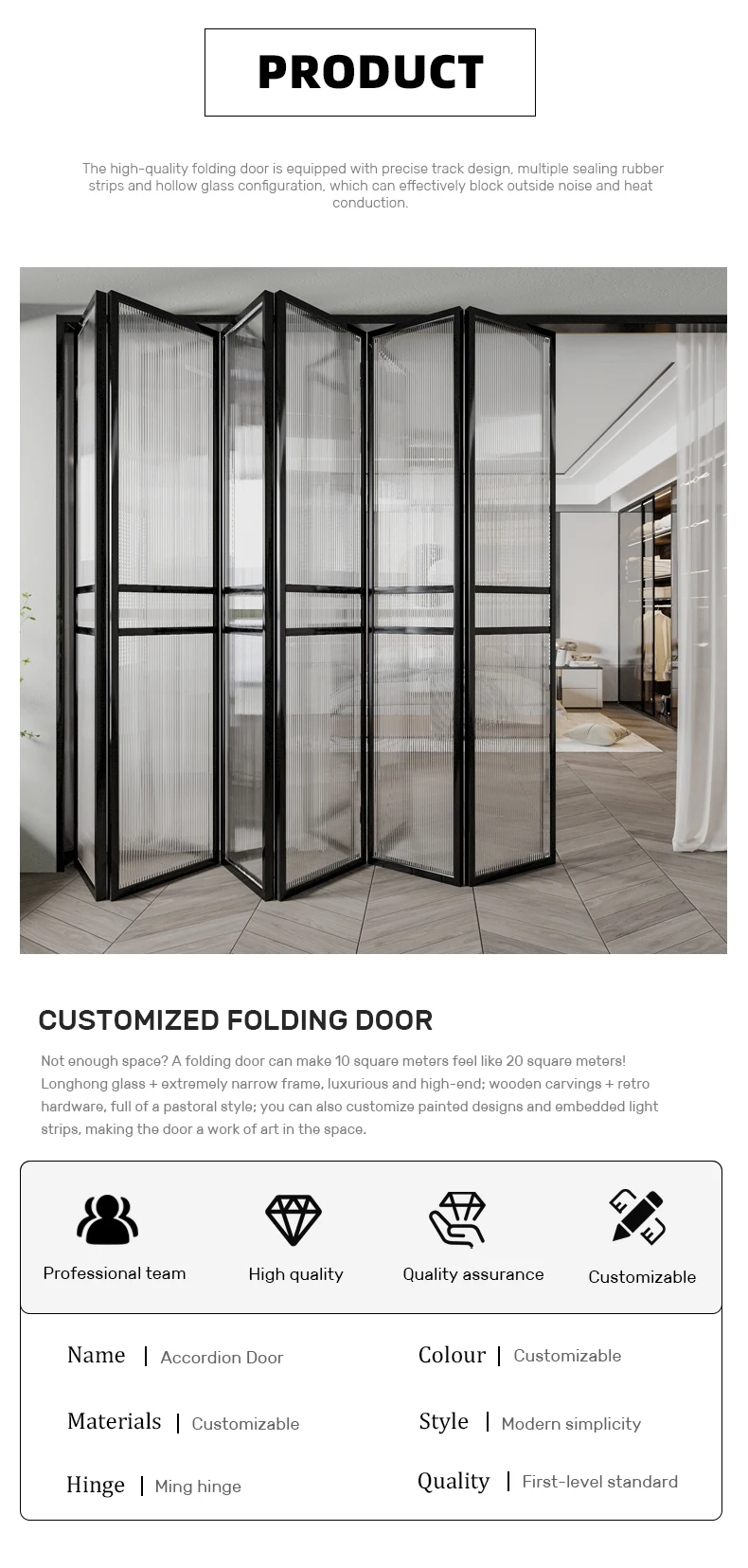 Modern Double Vertical Sliding Accordion Folding Door System Waterproof ...