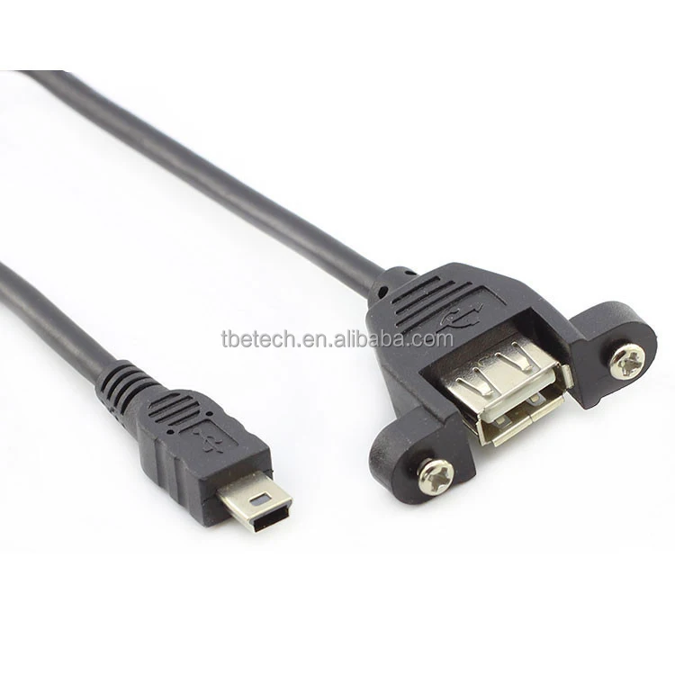 Mini USB to USB Female Panel Mount Cable Mini B Male to USB 2.0 Female ...