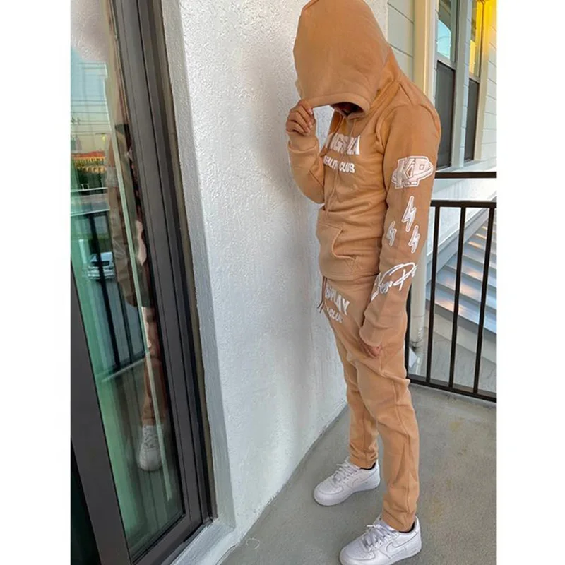 Custom Logo 3d Puff Print Sweatsuits Two Pieces Tech Fleece 100% Cotton ...