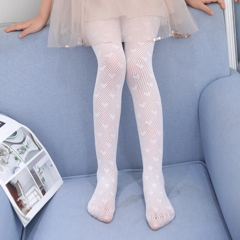 Heart Print Girls Baby Tights - Kids Fishnet Mesh Pantyhose