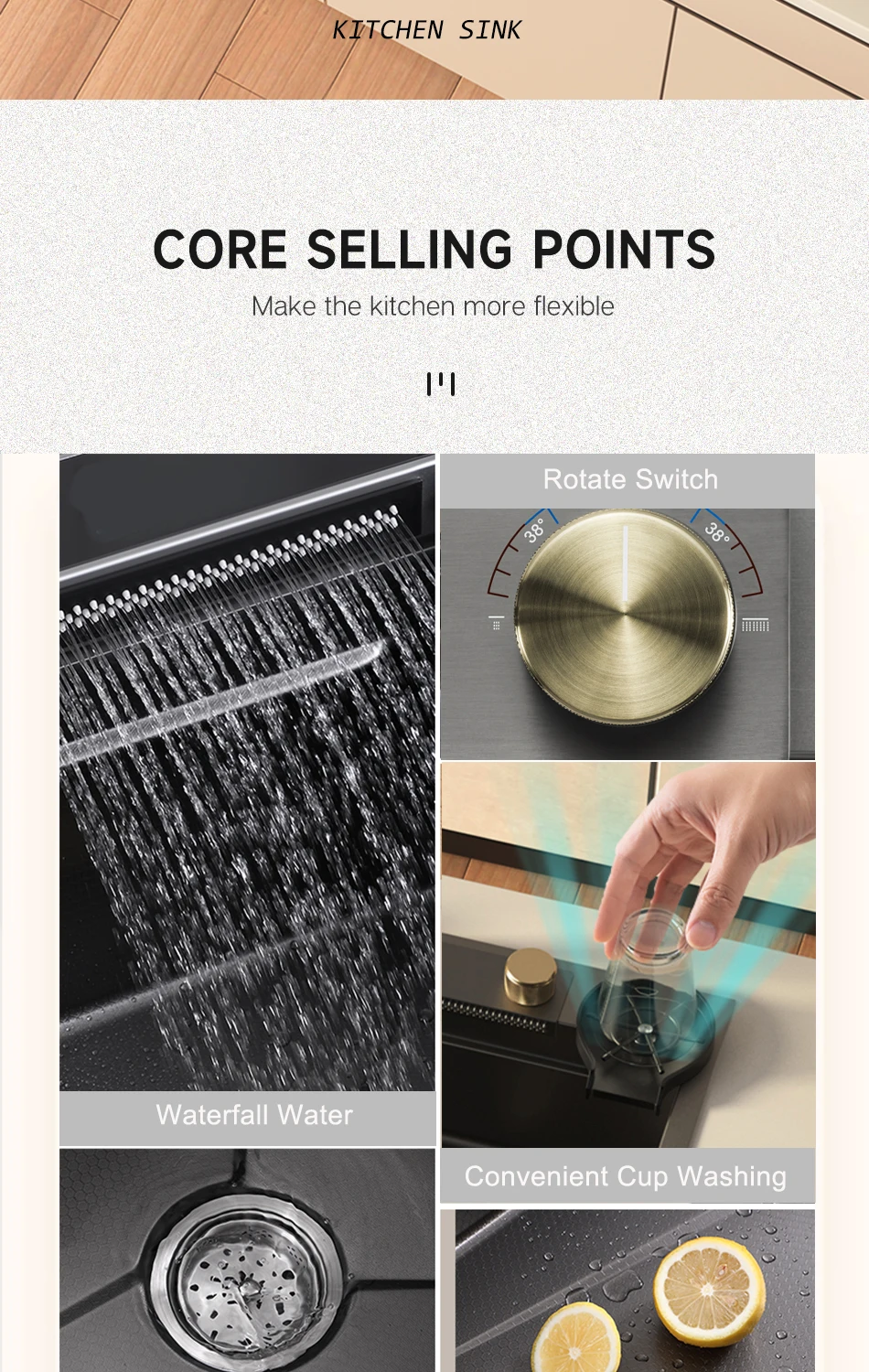 Kot Modern Luxury Smart Multifunction Waterfall With Digital Display ...