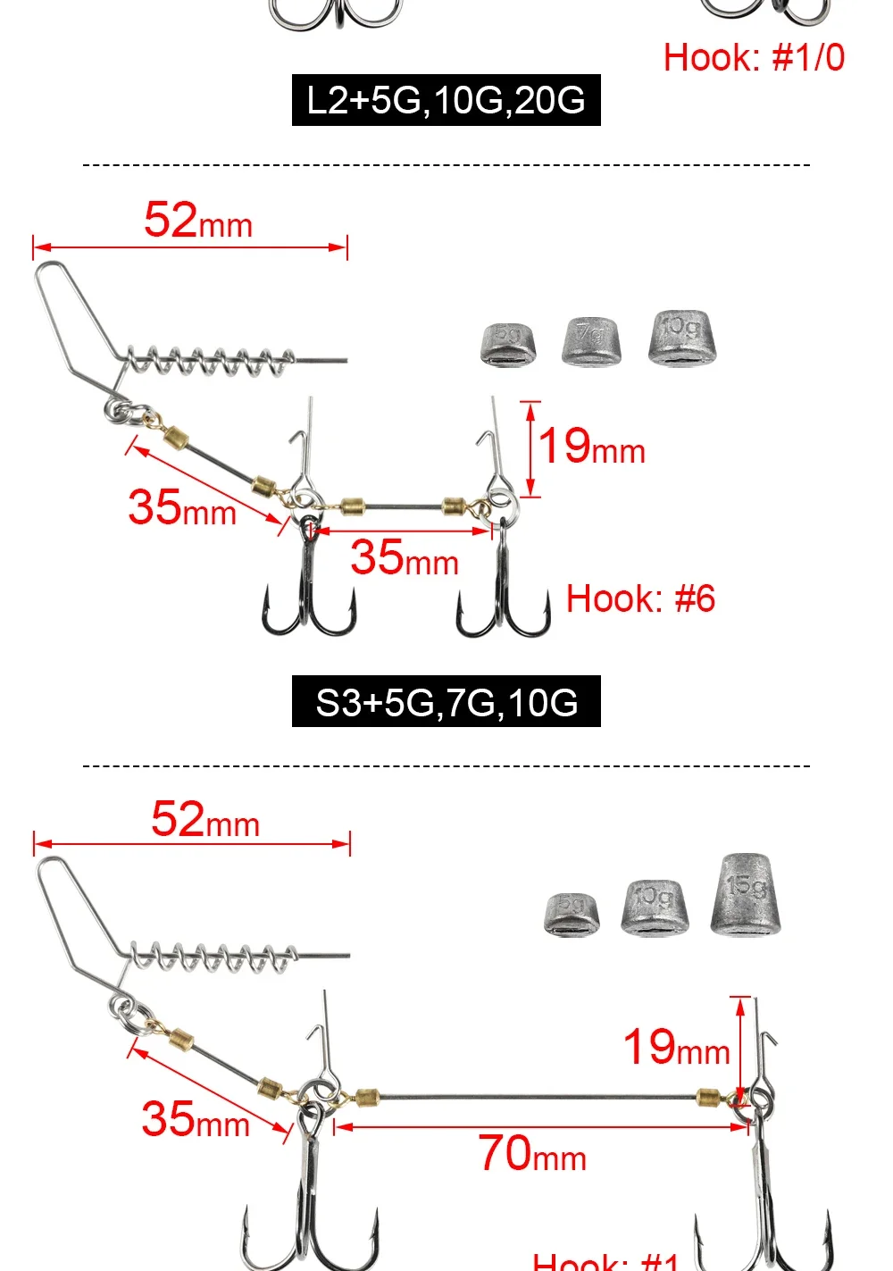 Spinpoler Weighted Stinger Rig - Double Hooks Fishing Gear