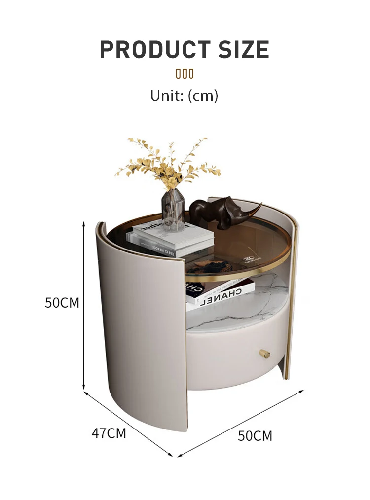 Minimalism Rock Panel Round Bedside Table Simple Modern Bedroom Brown ...