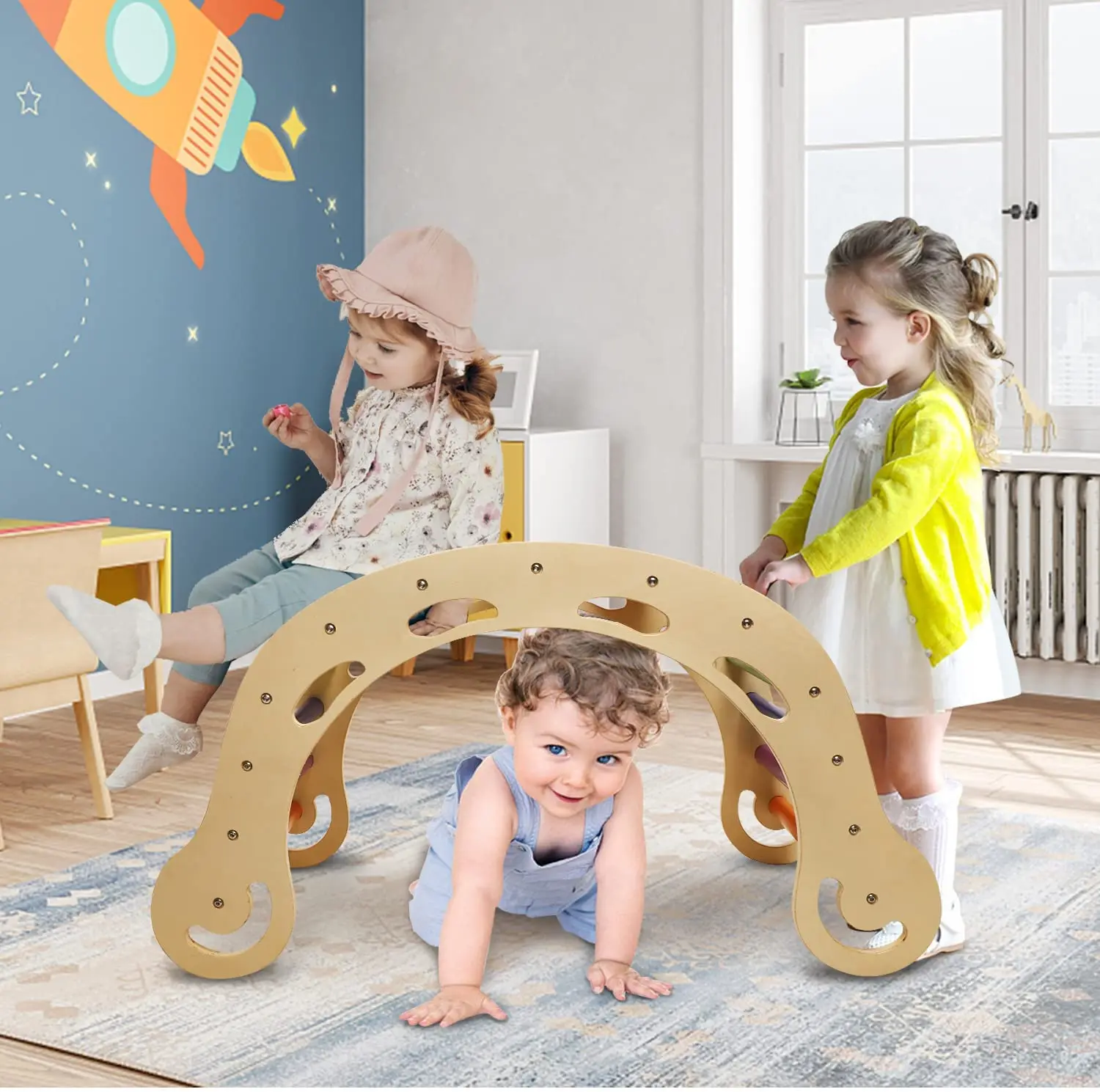 LM KIDS Wooden Climbing Arch Ladder Triangle Climber & Ramp Climbing ...