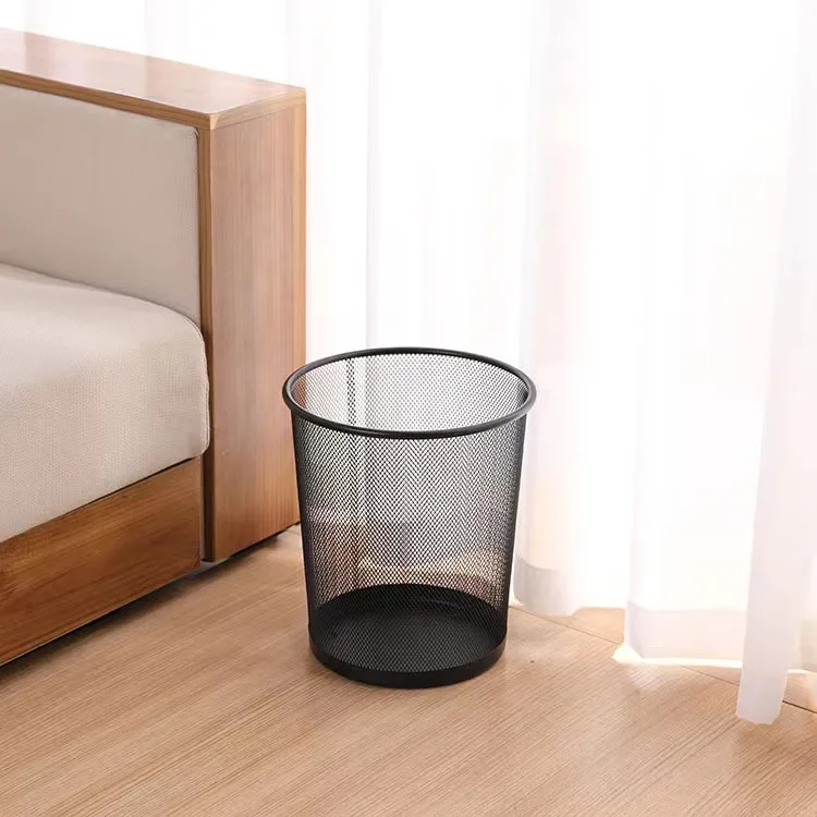 6 Gallon Mesh Round Bins Steel Wastebasket Small Cylinder Trash Can For ...
