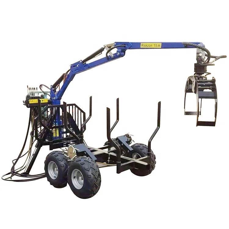 Top Quality Gas Powered Log Trailer With Crane 3.4m ATV Forestry ...