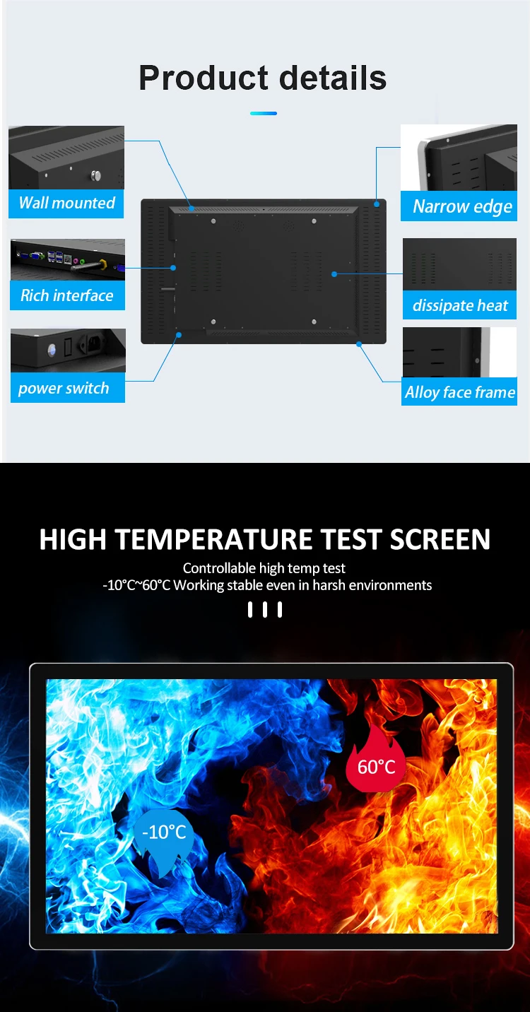 27 32 43 Inch 1920x1080 Android System Wall Mounted Lcd Display Waterproof Industrial Capacitive ...