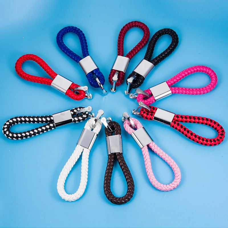 Custom Braided Rope Keychain Braided Leather Key Ring Metal Keychain ...