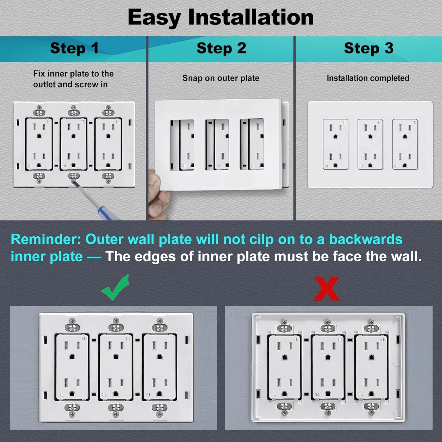 Screwless Cover Plate Wall Socket - UL Listed & Easy Install