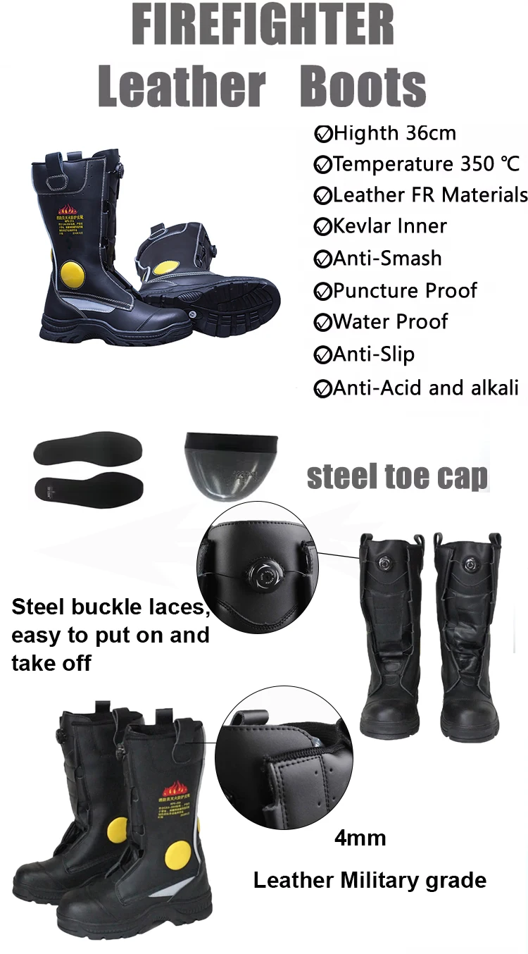 OEM Fireman Genuine Leather Boots Zip Auto Lace Firefighter Safety ...