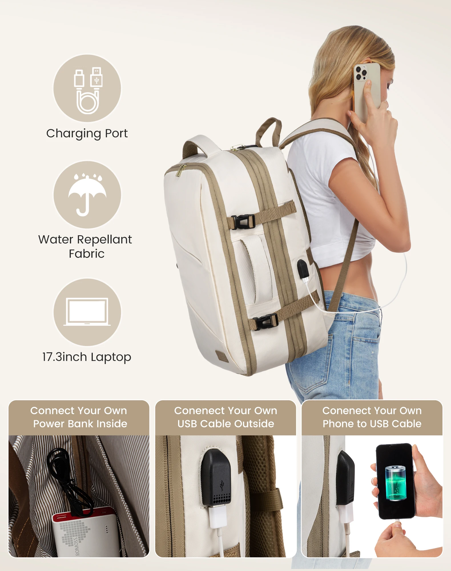 2024 Fashion 4pc/set Travel Backpack Waterproof Expandable 40l Tsa ...
